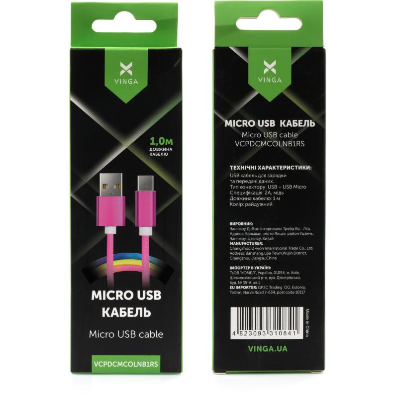 Дата кабель USB 2.0 AM to Micro 5P 1.0m rainbow nylon Vinga ...